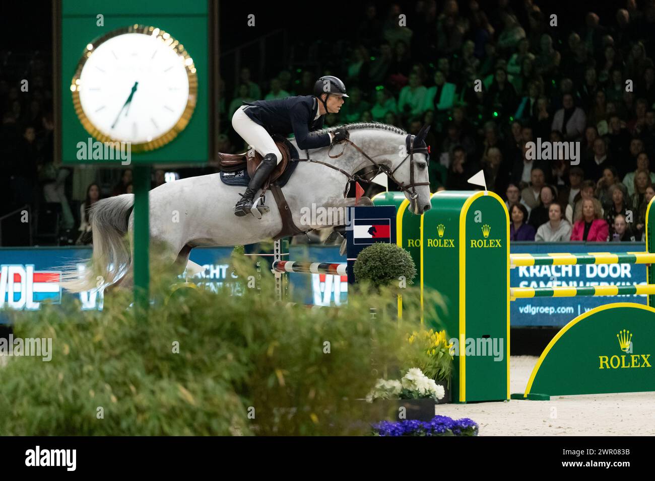 DenBosch, Netherlands - March 9, 2024. Max Kuhner of Austria riding EIC ...