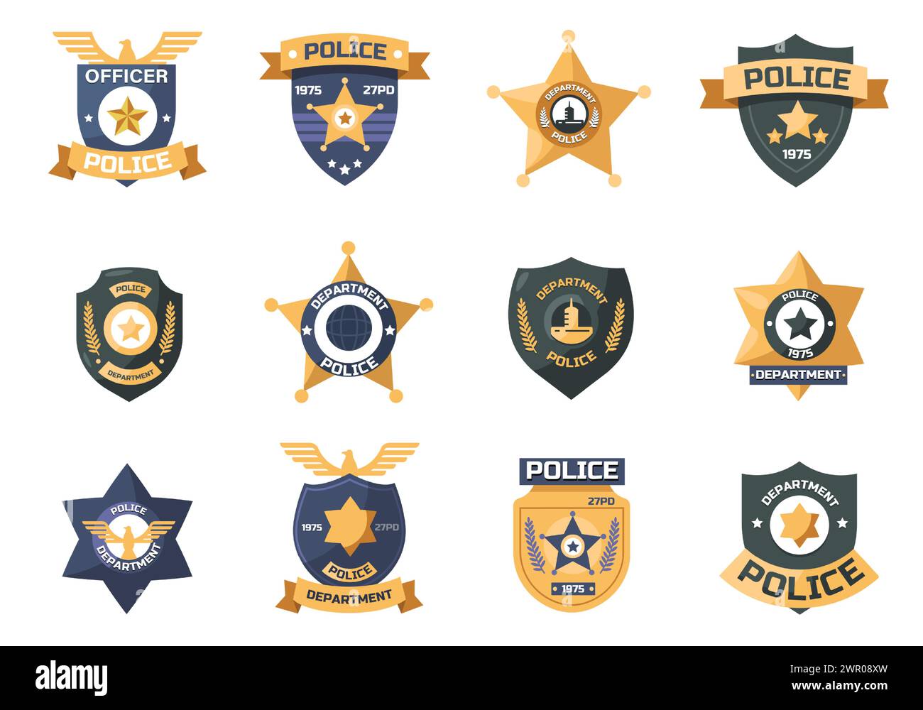 Police badge. Policeman officer sheriff emblems with star and shield, security protection ...