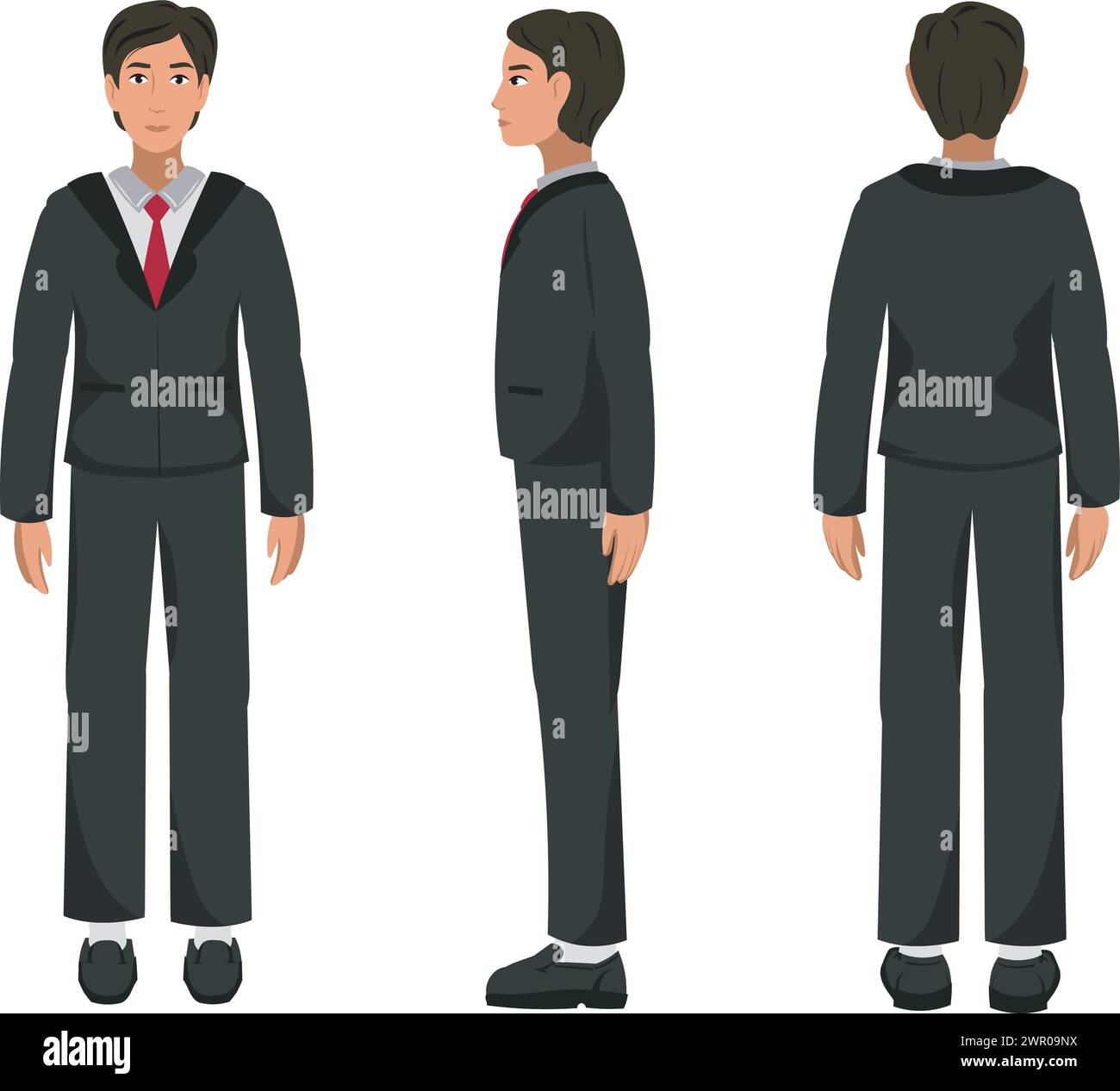 Vector illustration of a professional businessman from three distinct ...