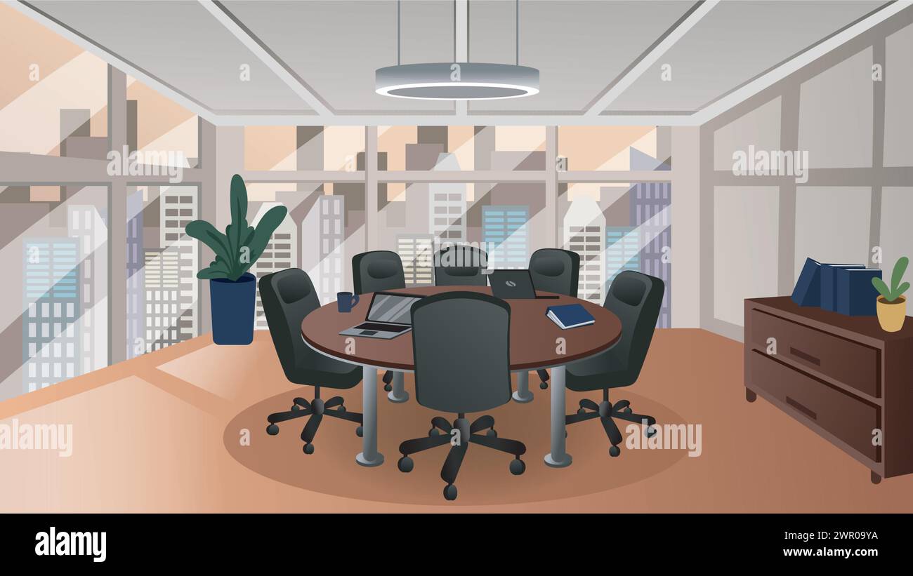 Vector illustration of empty modern corporate meeting room, interior ...