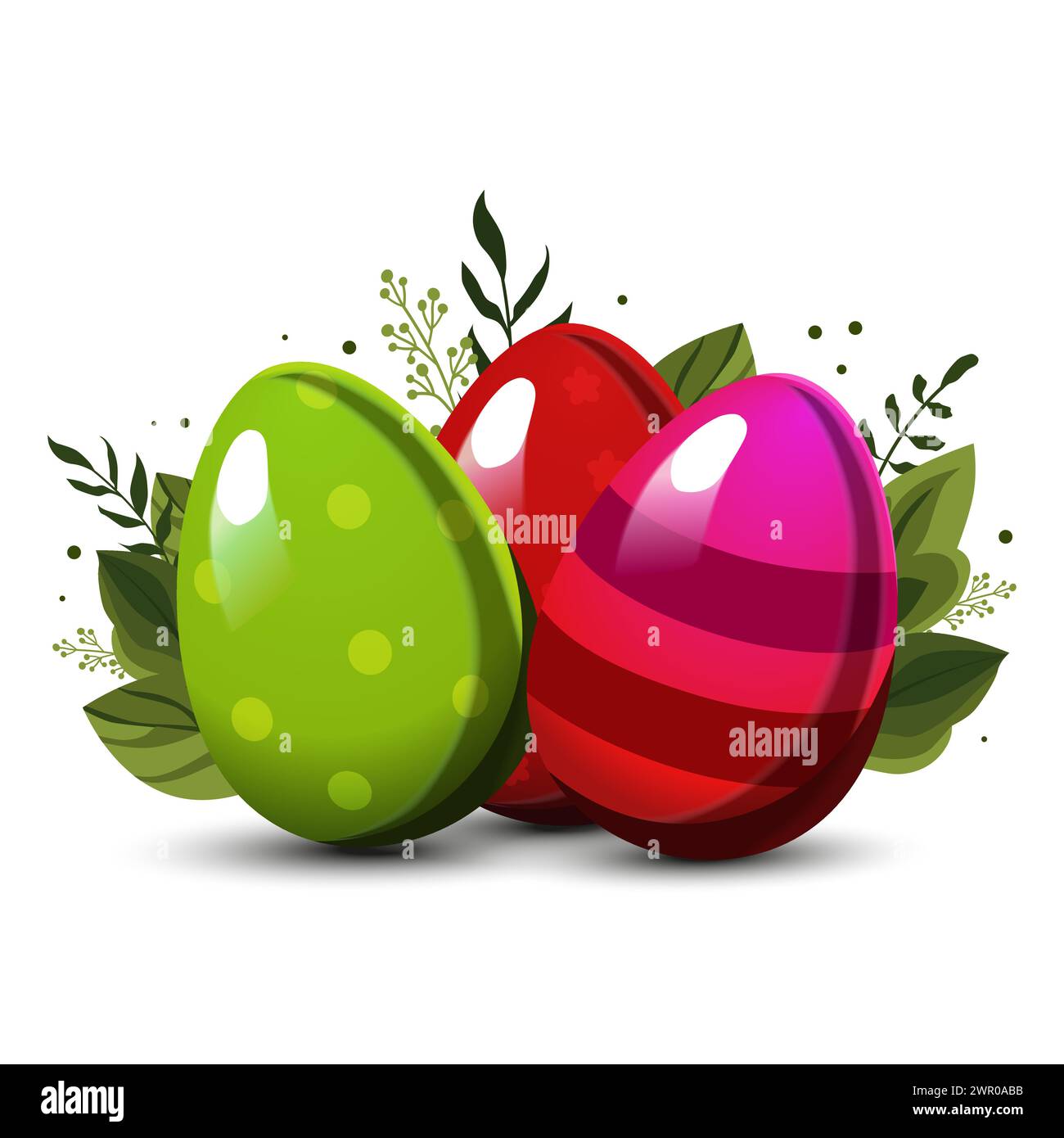 Green and red Easter striped egg and egg with polka dots with green ...