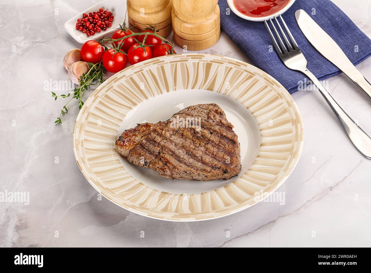 Grilled marble beef steak with tamoto sauce Stock Photo - Alamy