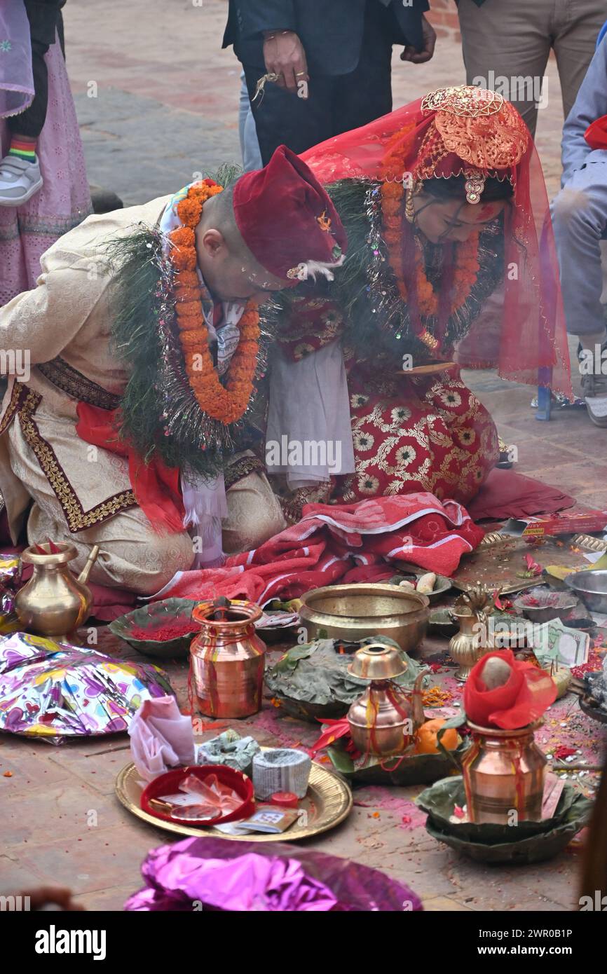Nepalese couple getting married in a typical newari wedding in the ...