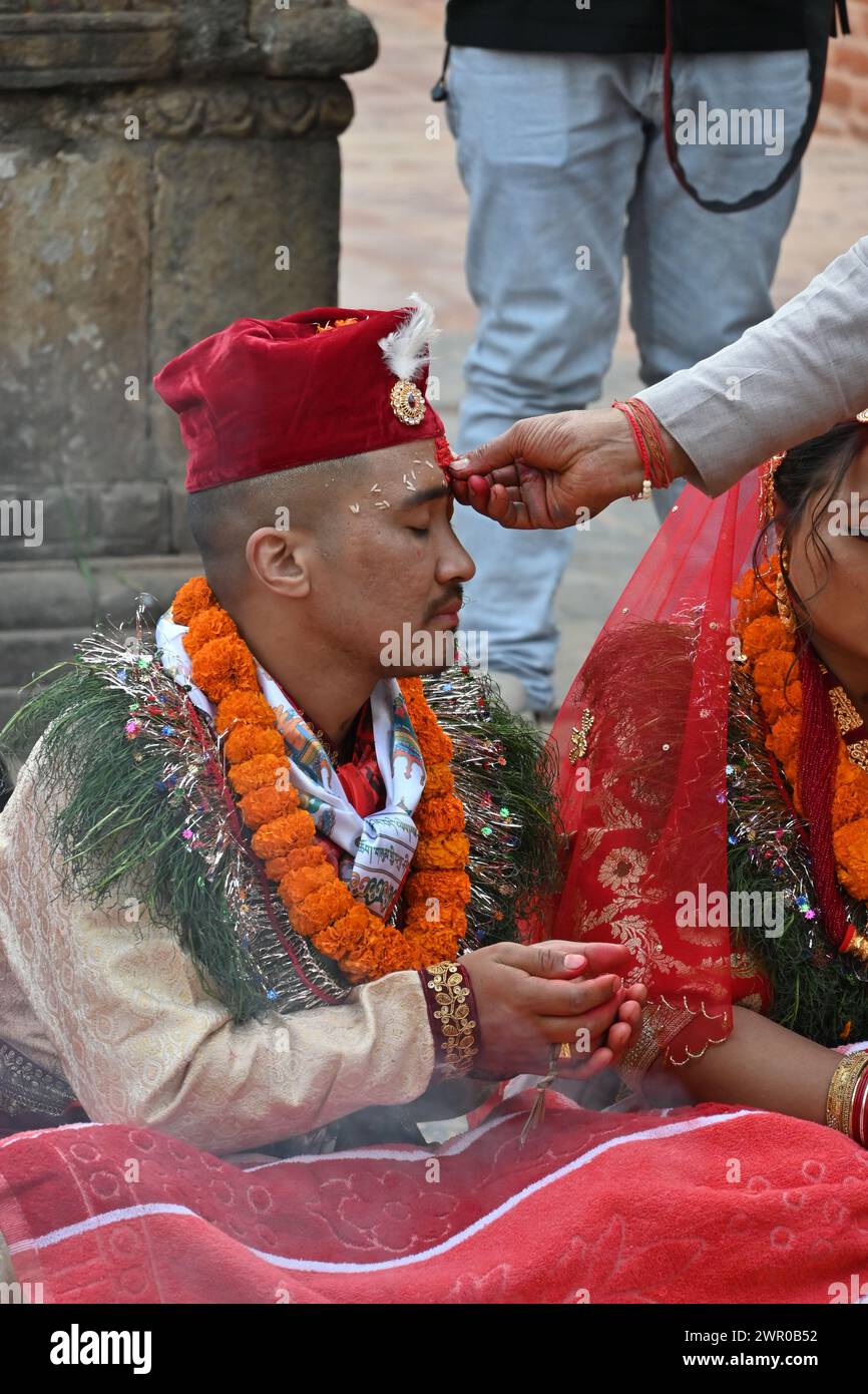 Nepalese man getting married in a typical newari wedding in the ...
