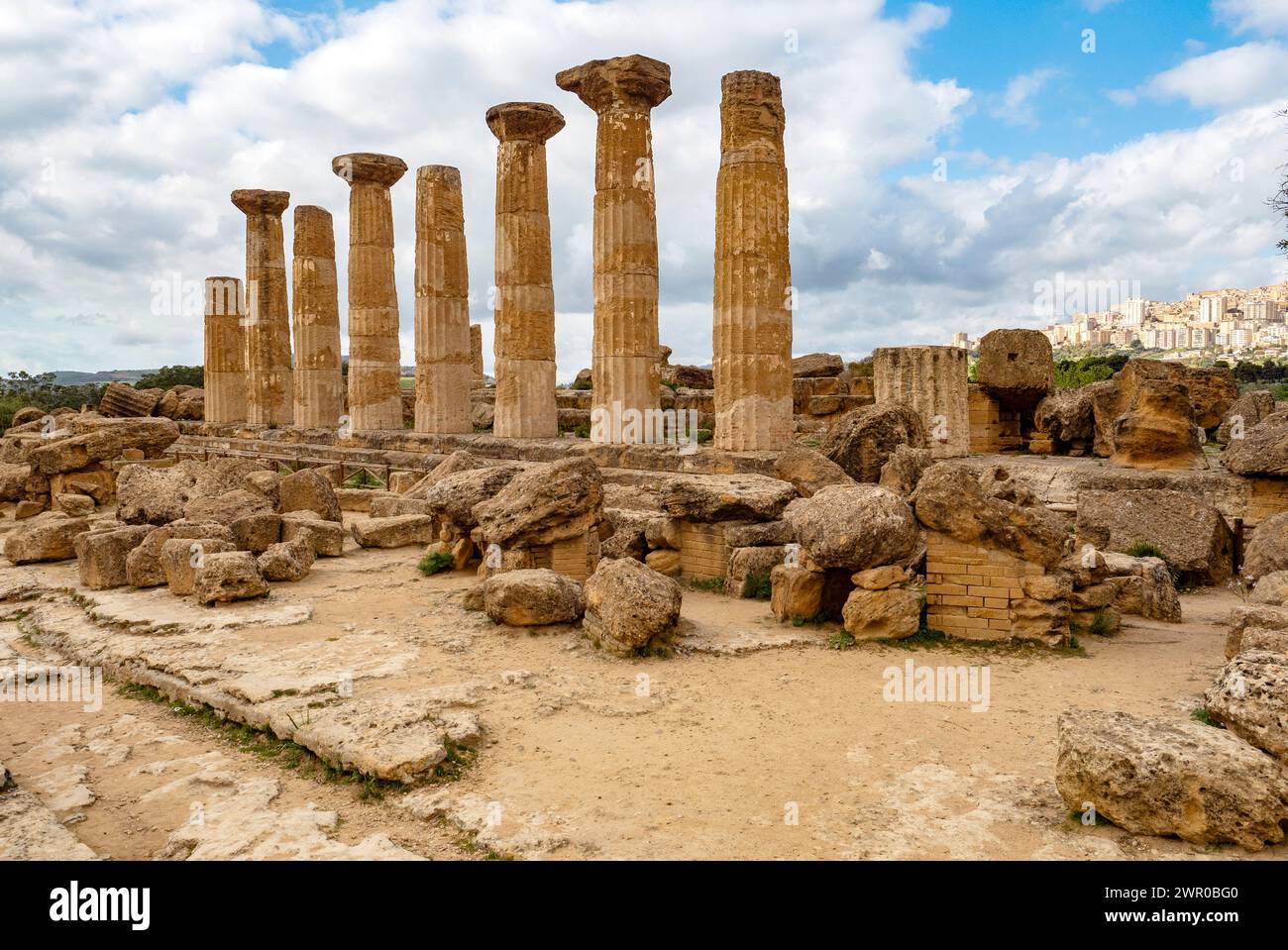 Temple of Heracles in the valley of temples near the city of Agrigento ...