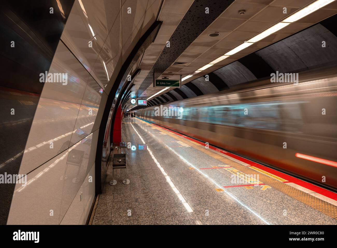 Motion blur of the metro train of M2 metro line of Istanbul. Istanbul ...