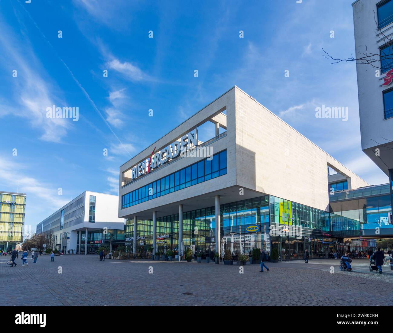 München, Munich: shopping mall Riem Arcaden, square Willy-Brandt-Platz ...