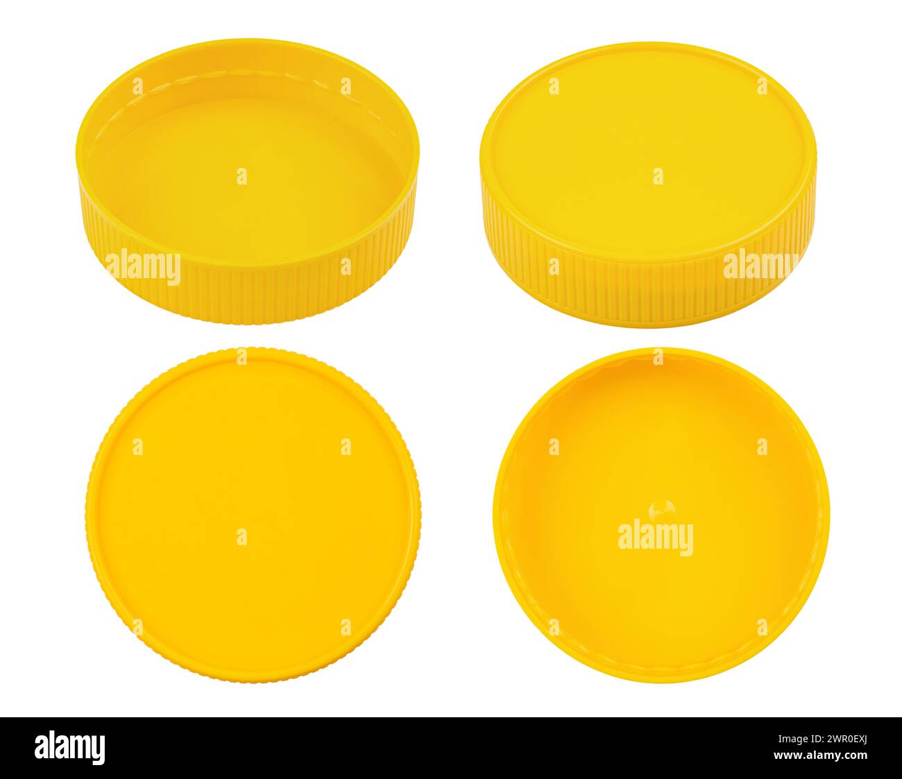 Yellow plastic lid isolated on white background. Plastic round jar lid ...