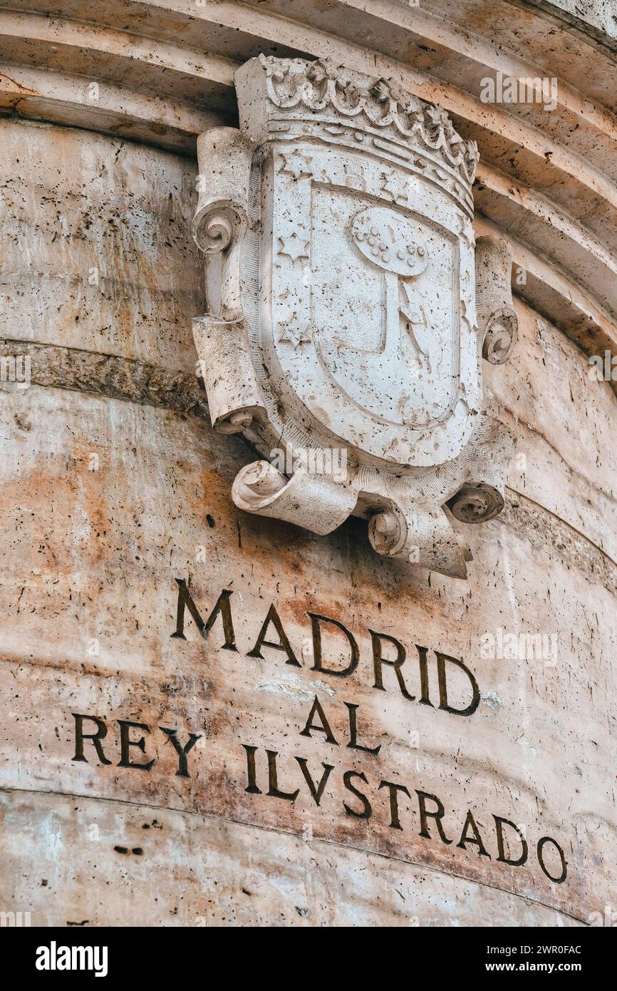 Ancient Madrid coat of arms in stone, Spain Stock Photo - Alamy