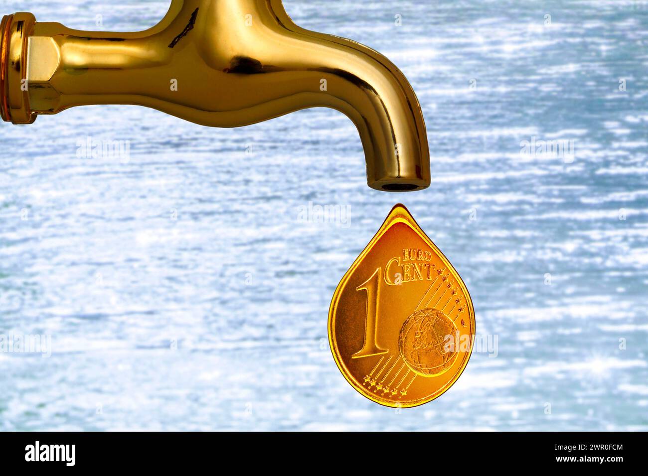 Wassercent, Symbolfoto Wasserhahn mit tropfendem Cent, München, März ...