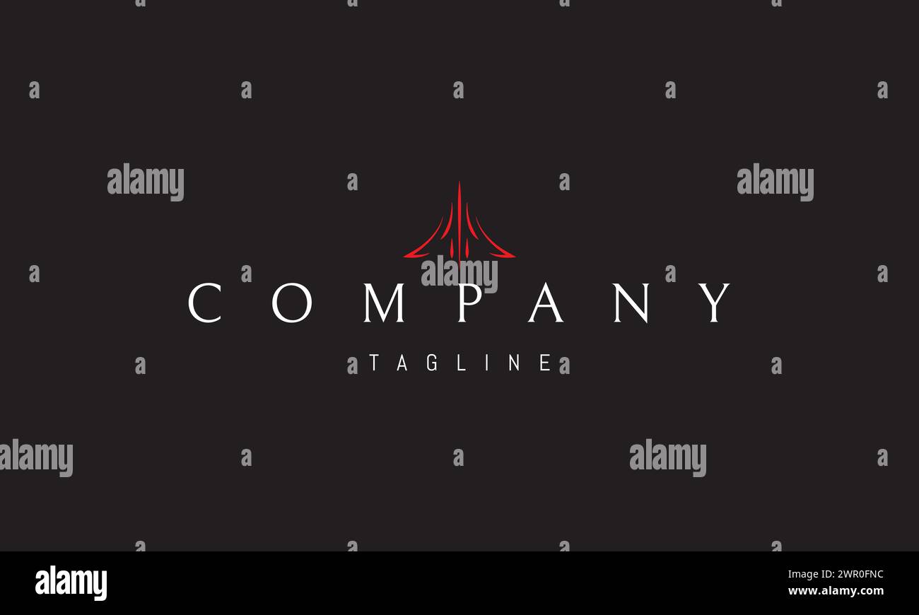 Vector red logo with an abstract image of an airplane in a linear style ...