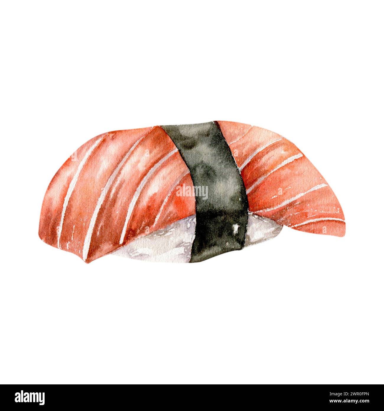 Watercolor japanese traditional sashimi with salmon illustration. Sea ...