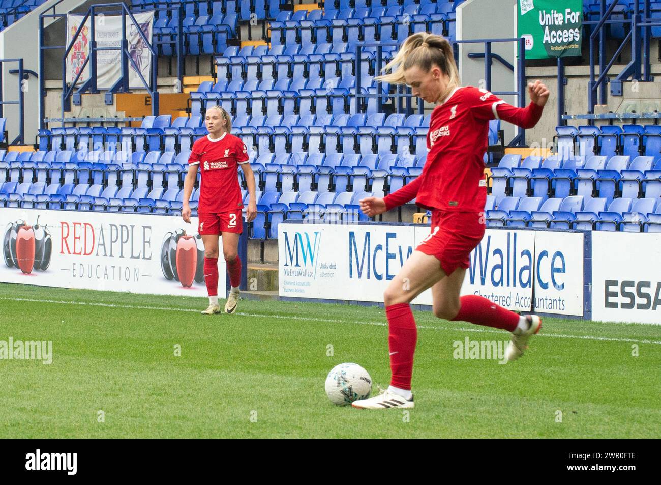 Prenton Stadium Jenna Clark of Liverpool on the ball during the WSL ...