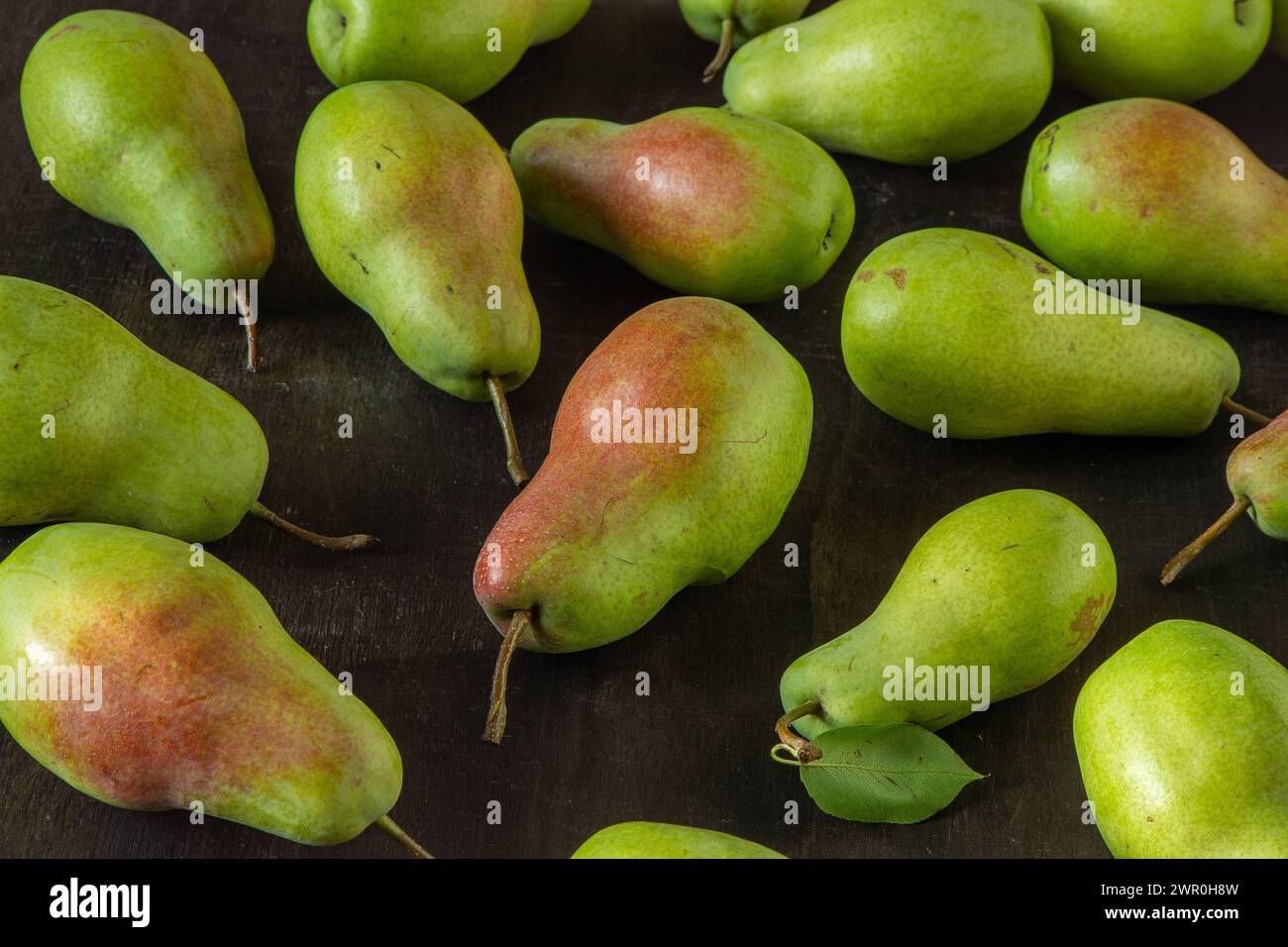 Parisian pear variety. Fruits on the table. Autumn harvest. Pears top ...