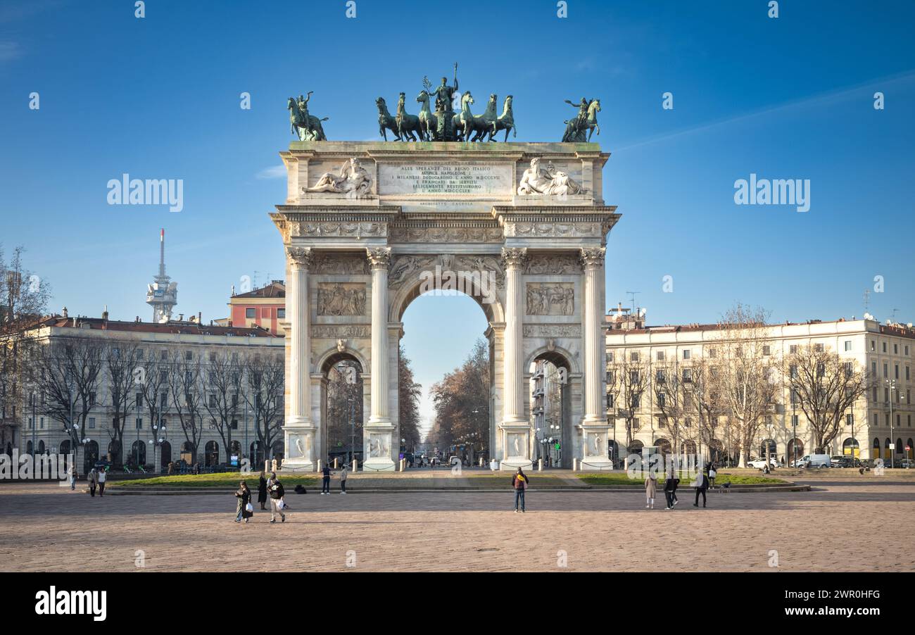 The triumphal arch known as Arco della Pace, or the Arch of Peace ...