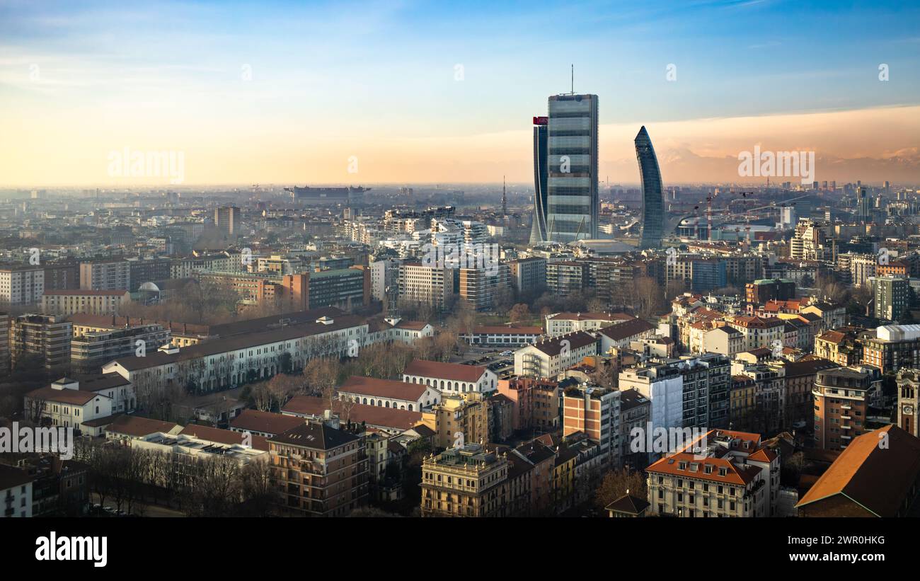 Aerial view of Milan looking northwest from Branca Tower towards ...