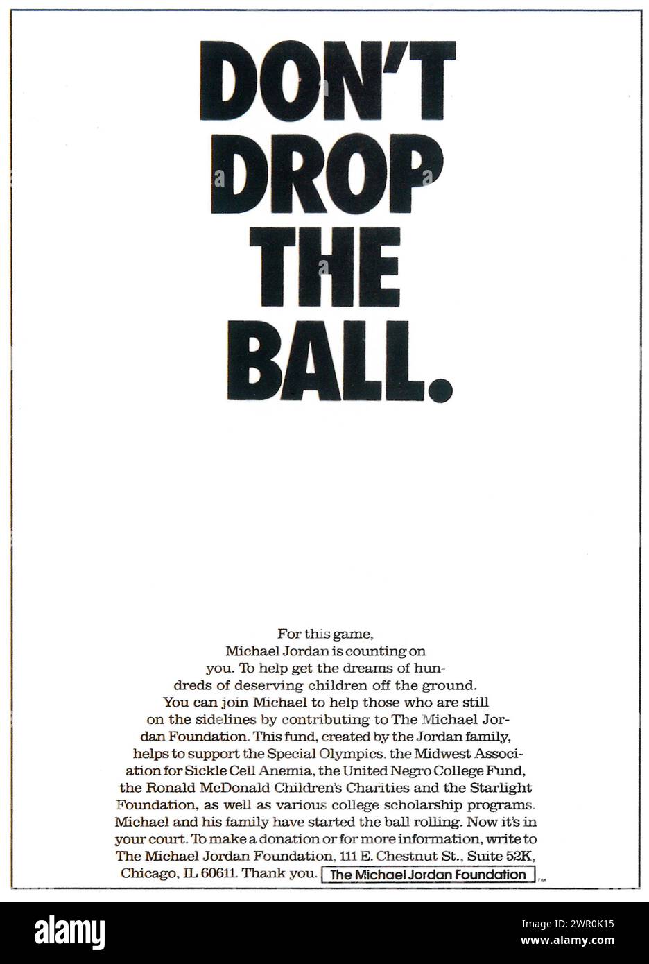 1991 Michael Jordan Foundation Ad "Don't drop the ball Stock Photo - Alamy