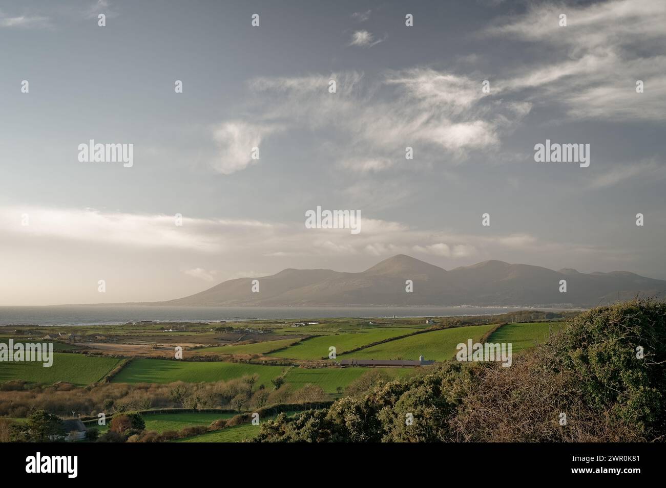 Northern Irish countryside, bright winter morning with grey-blue sky ...