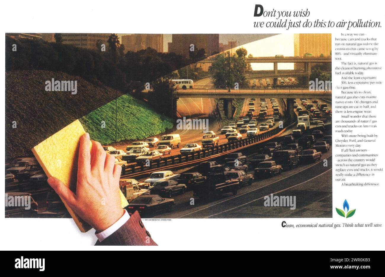 1993 American Gas Association Ad "Air pollution....clean, economical ...