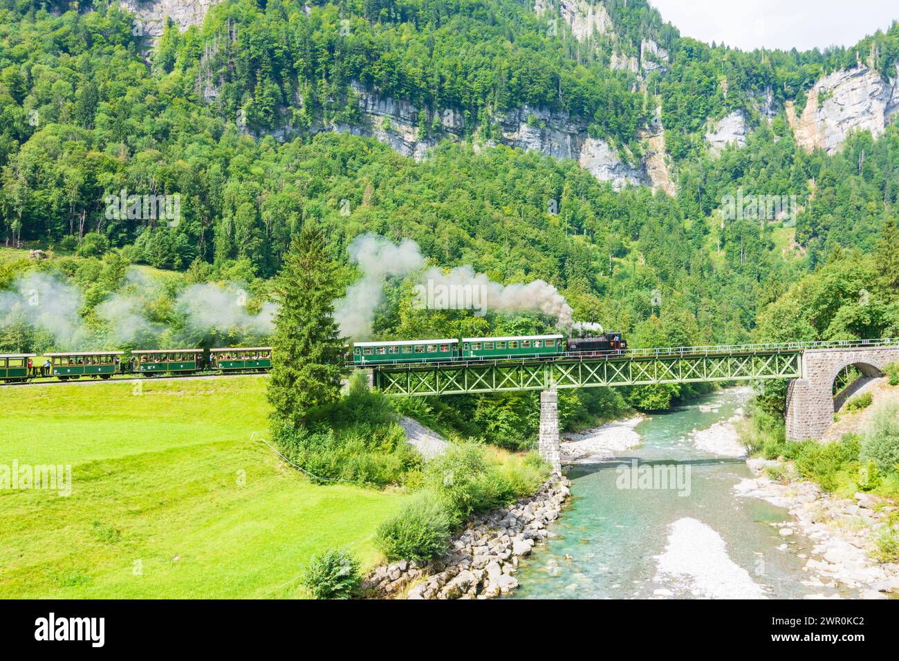 Schwarzenberg: steam train on the Sporenegg Bridge of Bregenz Forest ...