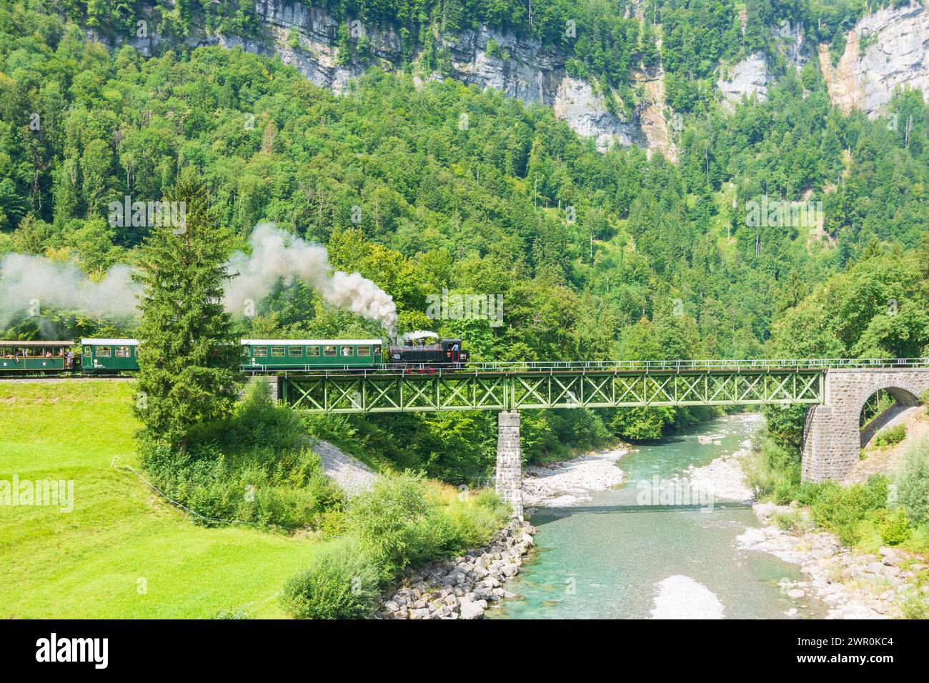 Schwarzenberg: steam train on the Sporenegg Bridge of Bregenz Forest ...