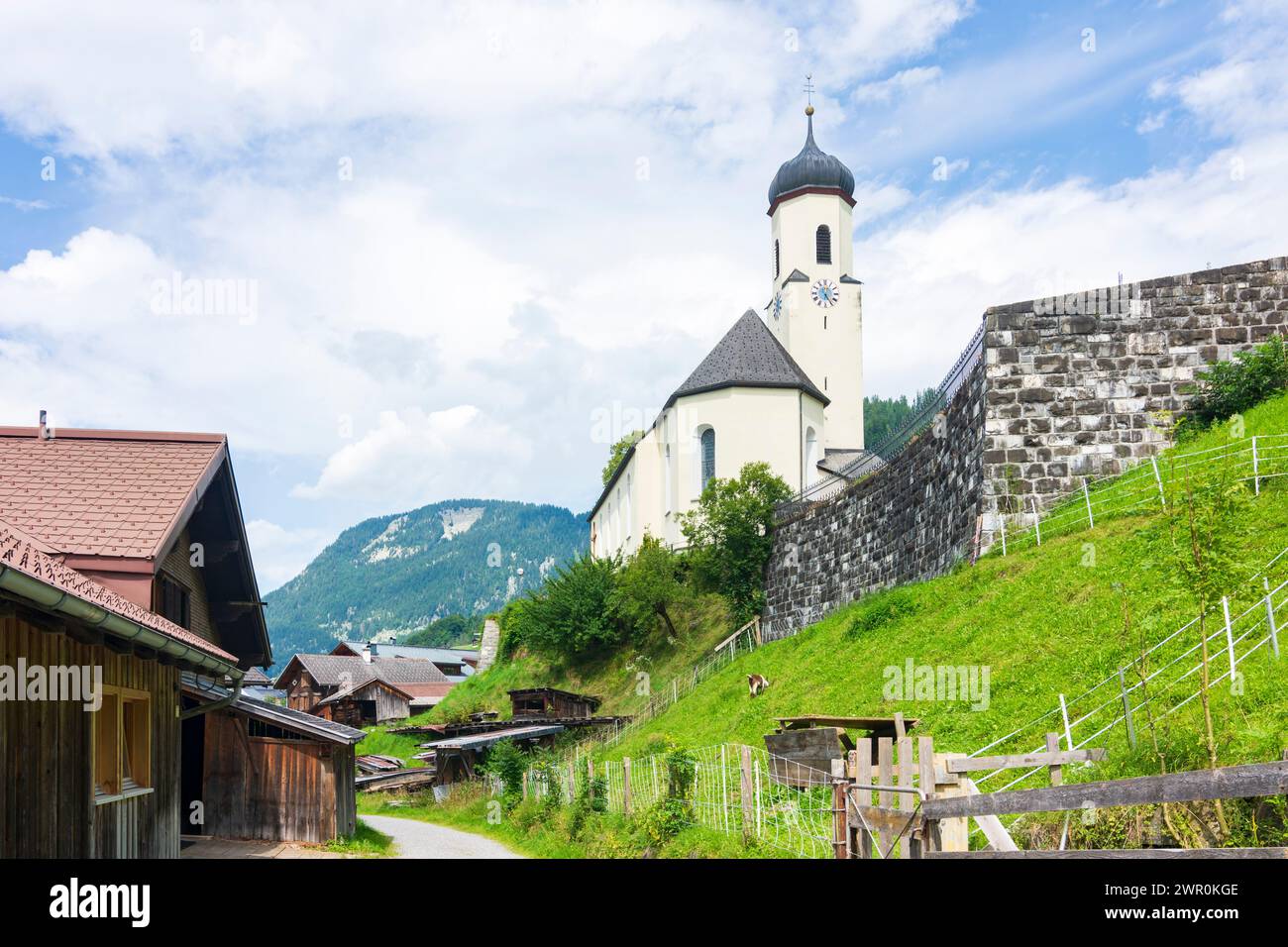 Schoppernau: church Schoppernau, mountain Kanisfluh in Bregenzerwald ...