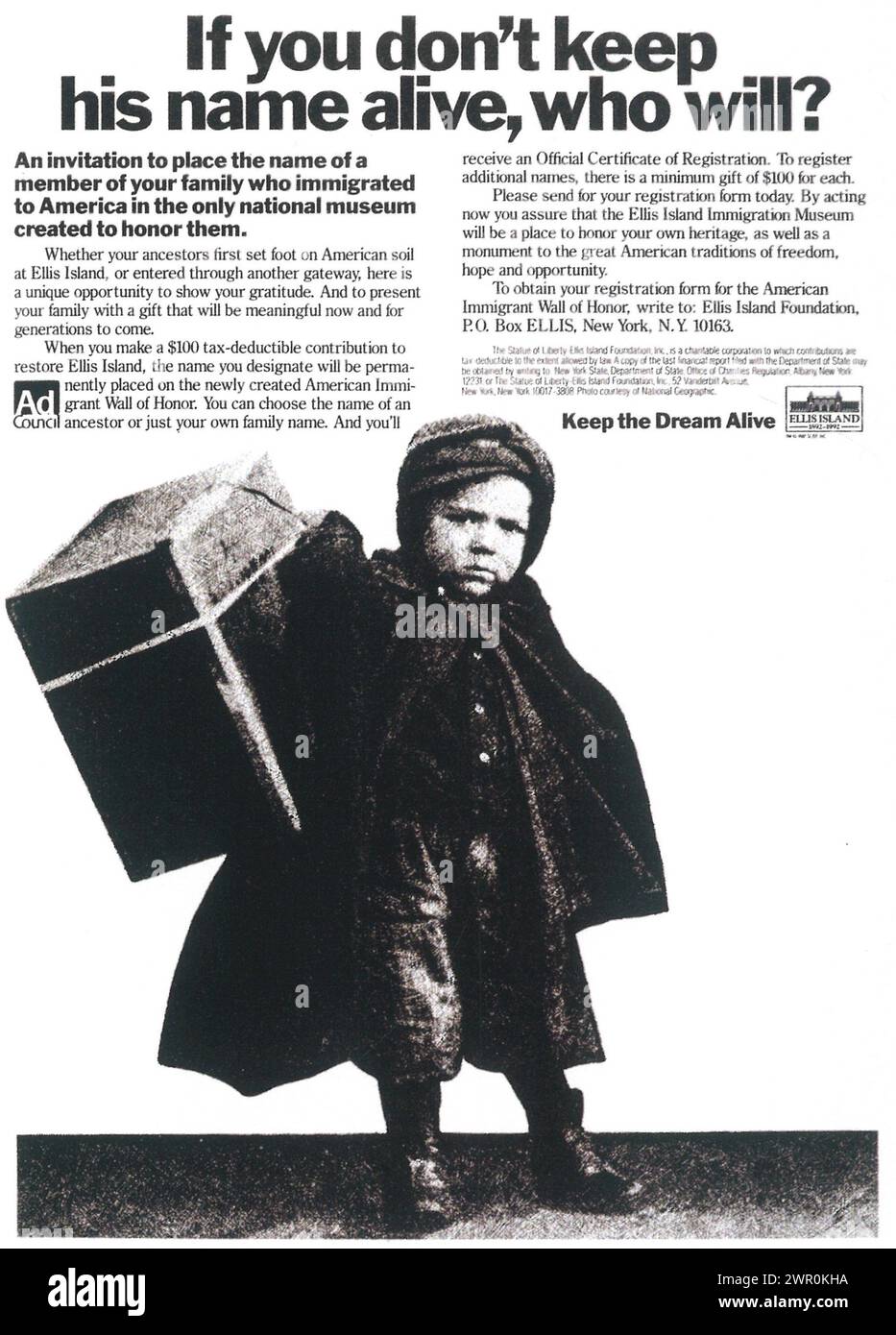 1990 Ellis Island National Museum of Immigration Ad Stock Photo - Alamy