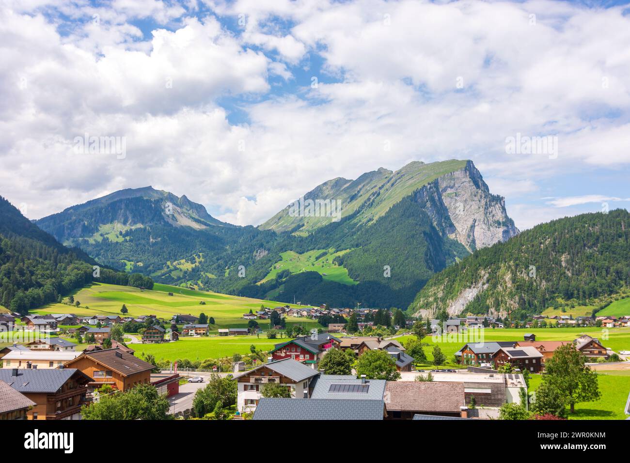 Au: village Rehmen, mountain Kanisfluh in Bregenzerwaldgebirge (Bregenz ...