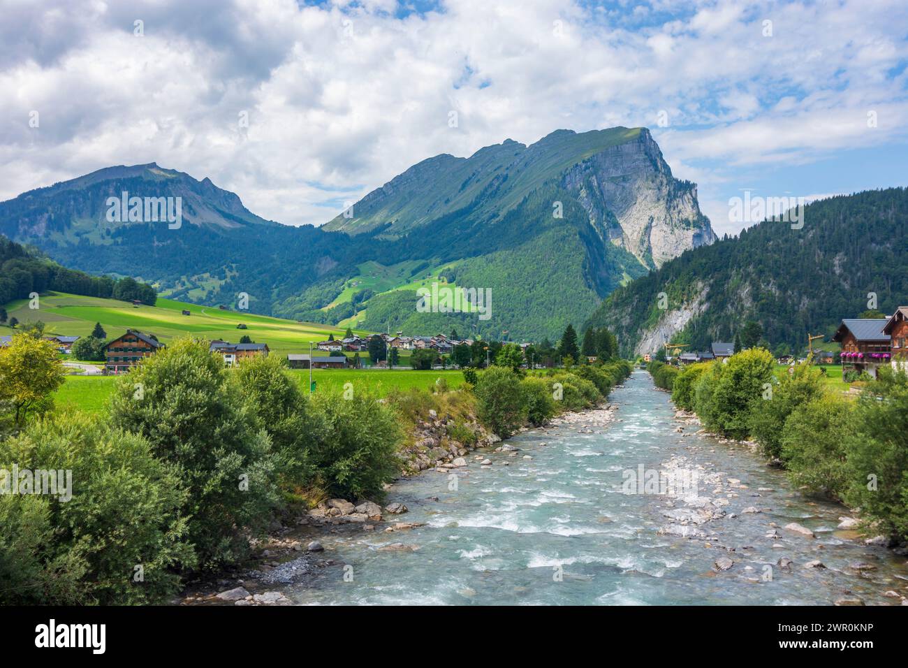 Au: village Rehmen, river Bregenzer Ach, mountain Kanisfluh in ...