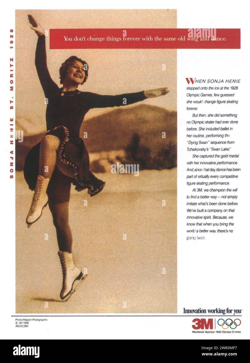 1990 3M print ad with Sonja Henie, Olympic games sponsor Stock Photo ...
