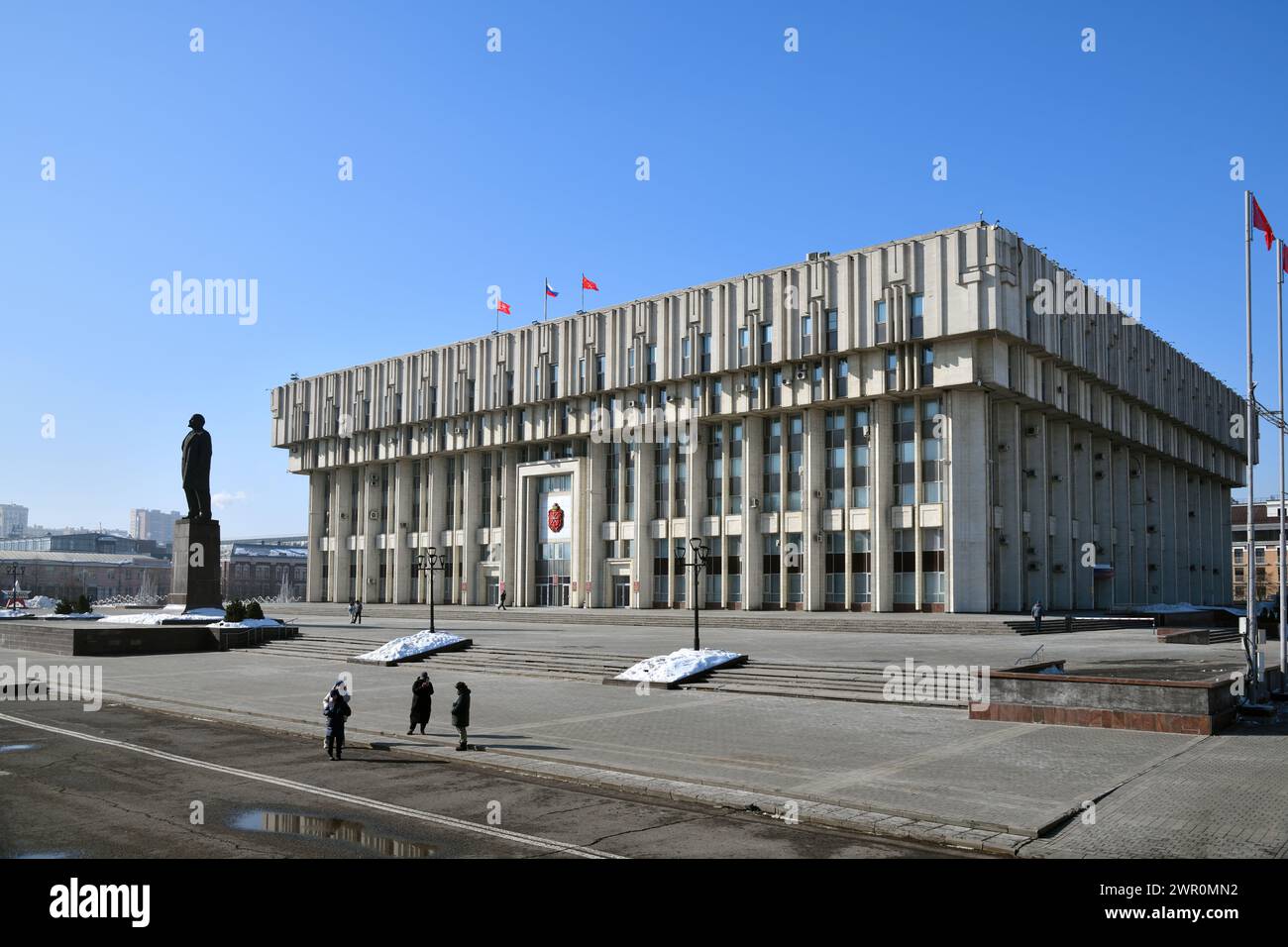 Tula, Russia - March 2, 2024: View on Lenin Square, a monument to Lenin ...