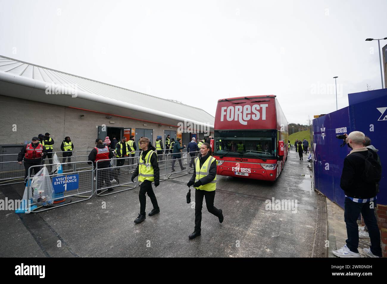 A general view of the Nottingham Forest team bus arriving ahead of the ...