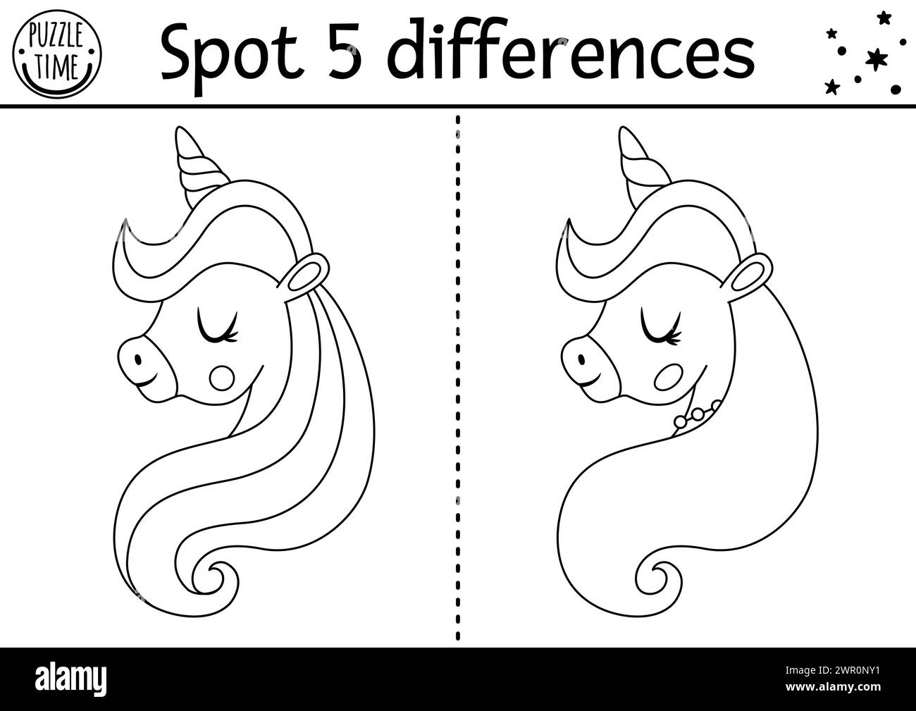 Black and white find differences game for children. Fairytale line ...