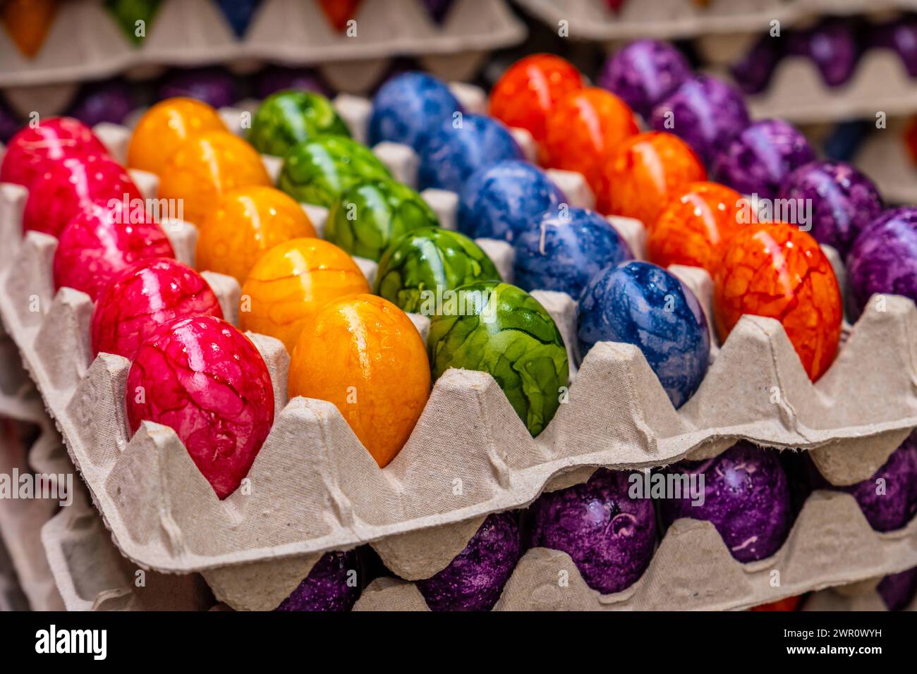 Thannhausen, Bavaria, Germany - 10 March 2024: Colorfully dyed eggs for ...