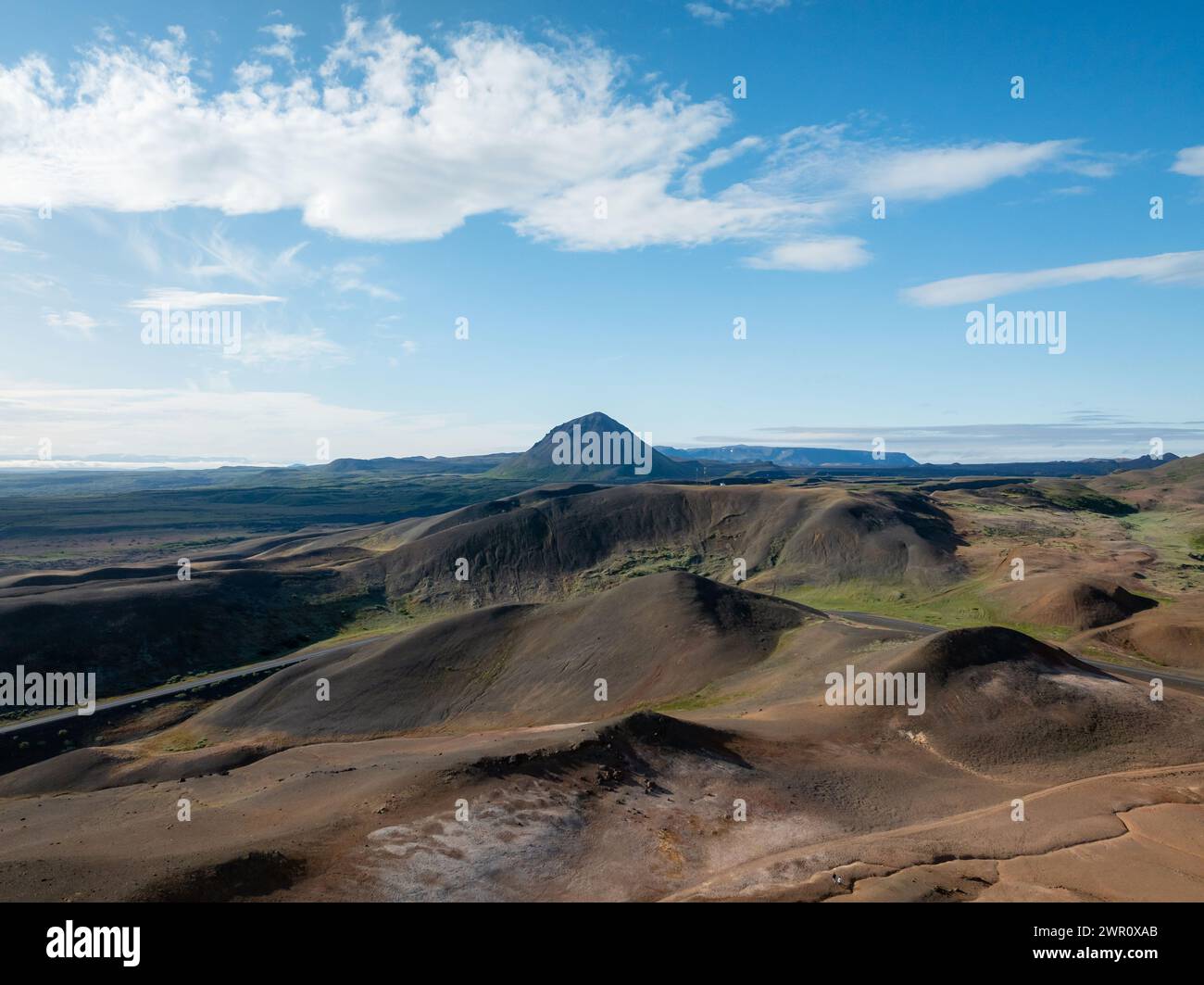 Panorama view of Ring Road in Iceland and scenic landscape of volcano ...