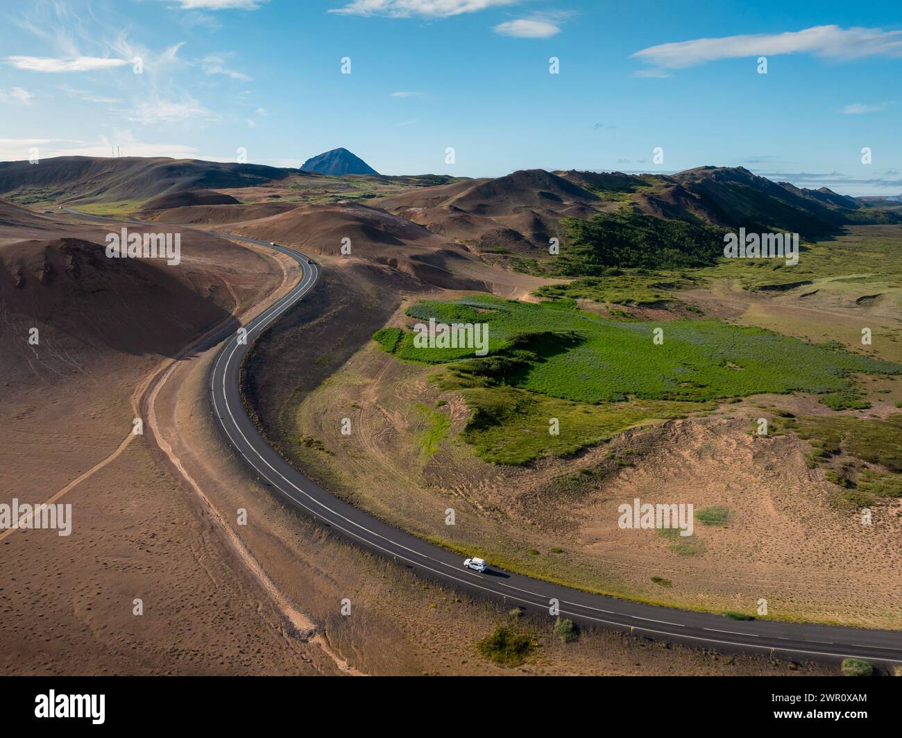 Panorama view of Ring Road in Iceland and scenic landscape of volcano ...