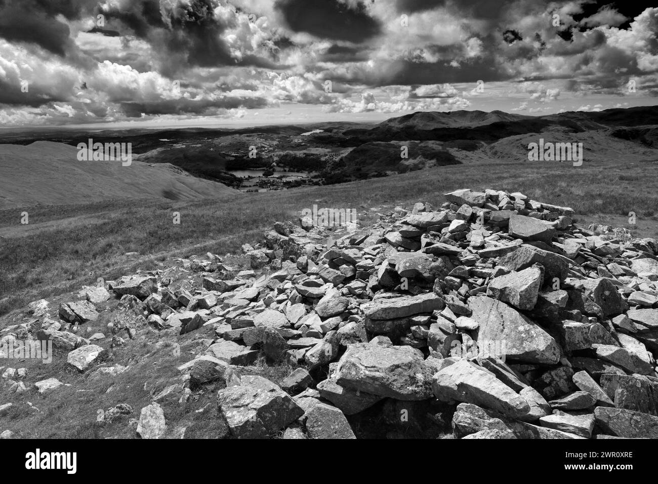 The summit cairn of Seat Sandal fell, Grisedale Forest; Lake District ...