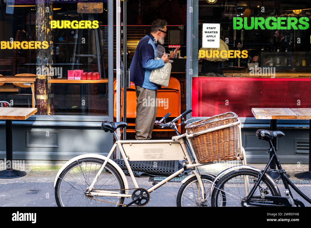Soho, London UK, March 08 2024, Man Buying Food in a Fast Food Burger ...