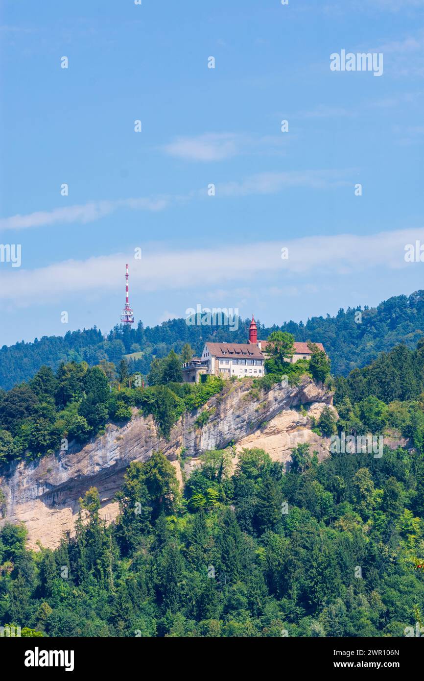 Bregenz: mountain Pfänder with transmission tower, Hohenbregenz Castle ...
