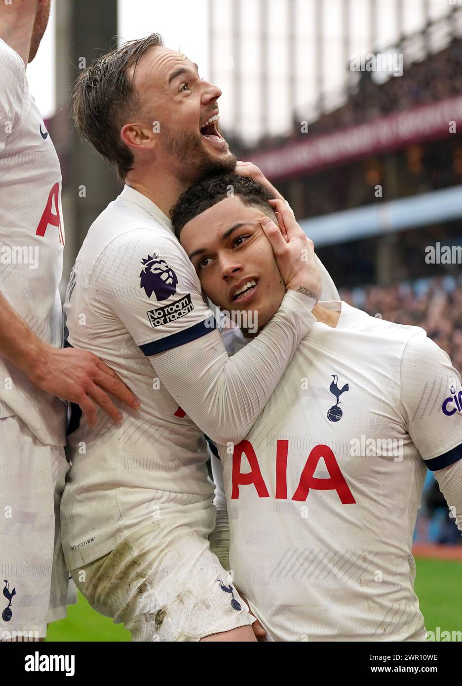 Tottenham Hotspur's Brennan Johnson (right) celebrates with James ...