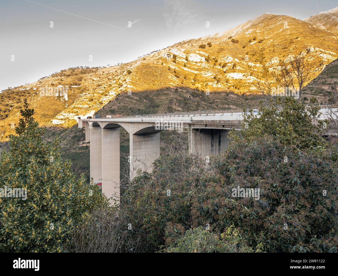Nervi torrent viaduct on the A14 Azzurra highway near Genoa, Italy. In ...