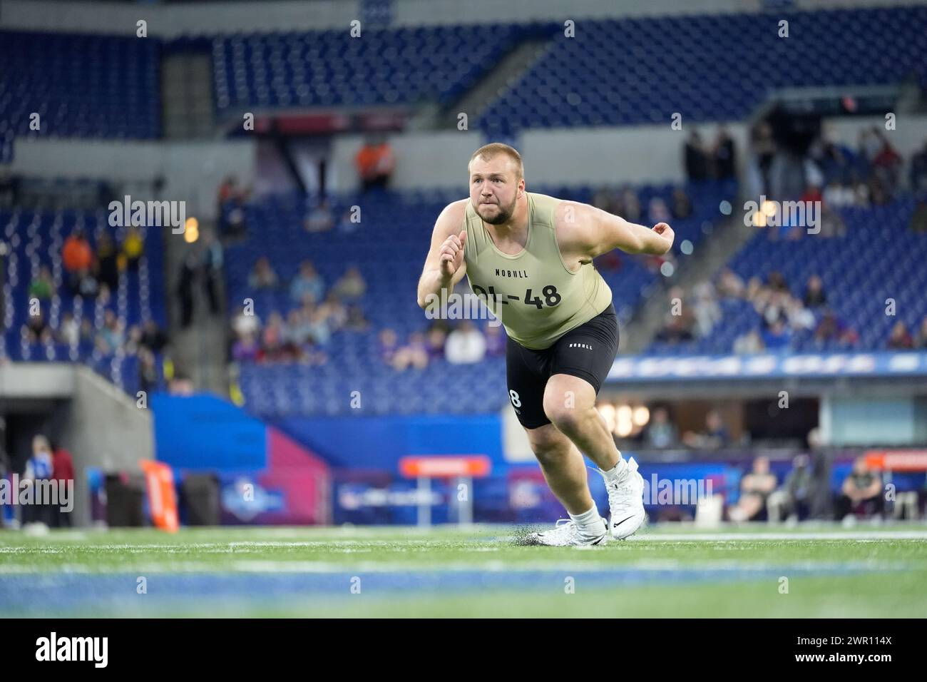 South Dakota State offensive lineman Mason McCormick runs a drill at ...