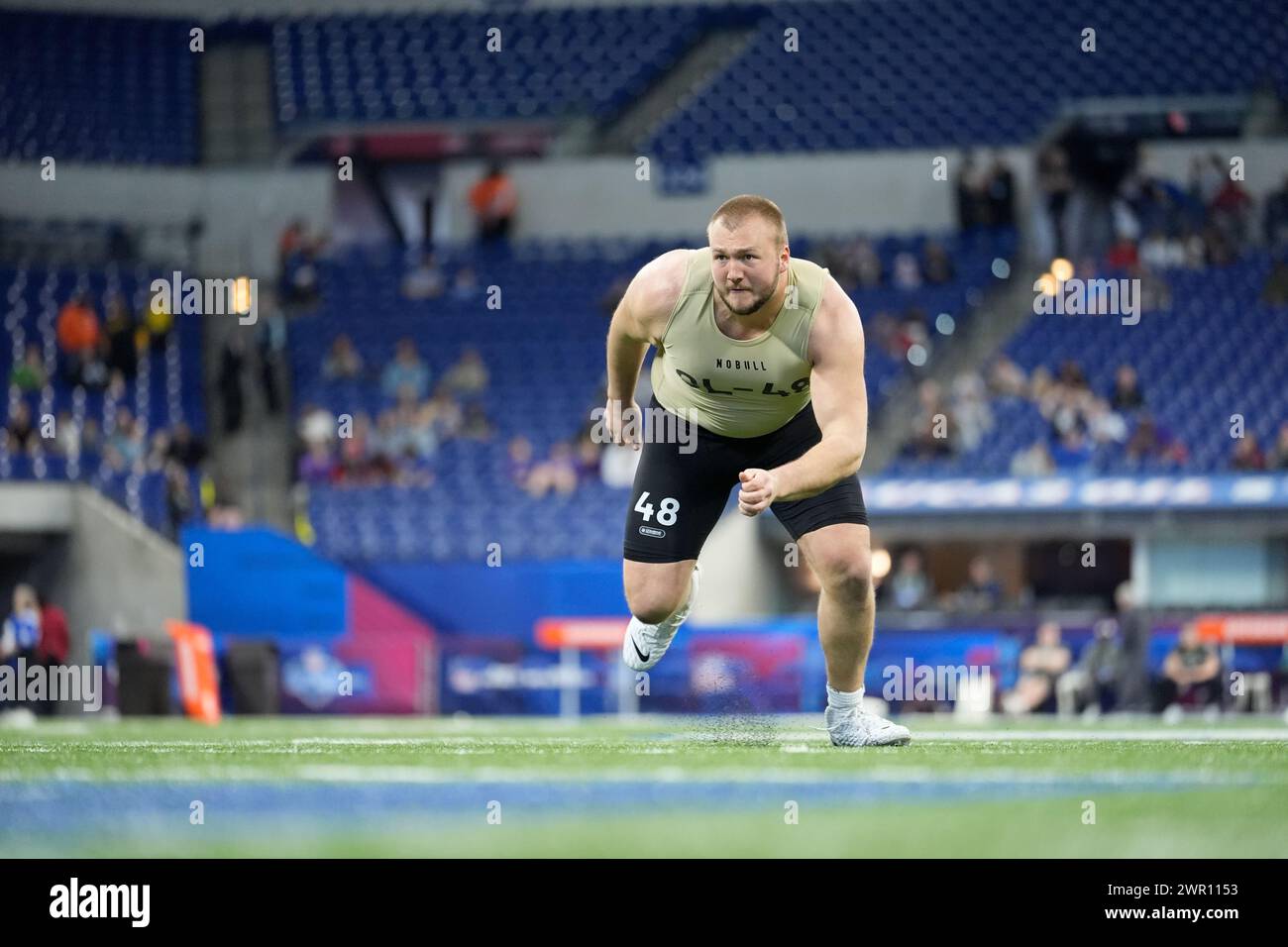 South Dakota State offensive lineman Mason McCormick runs a drill at ...