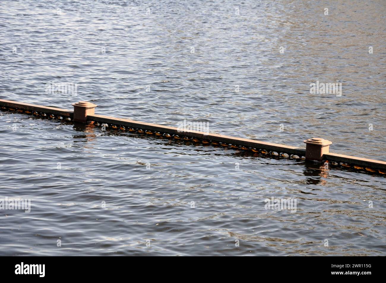 Spring flood, river flood. The area is flooded, the tops of fences are ...