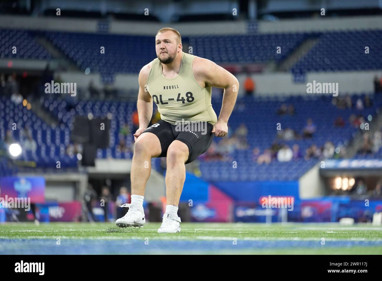 South Dakota State offensive lineman Mason McCormick runs a drill at ...