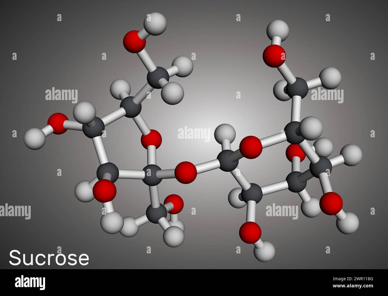 Sucrose sugar molecule. Molecular model. 3D rendering. Illustration ...