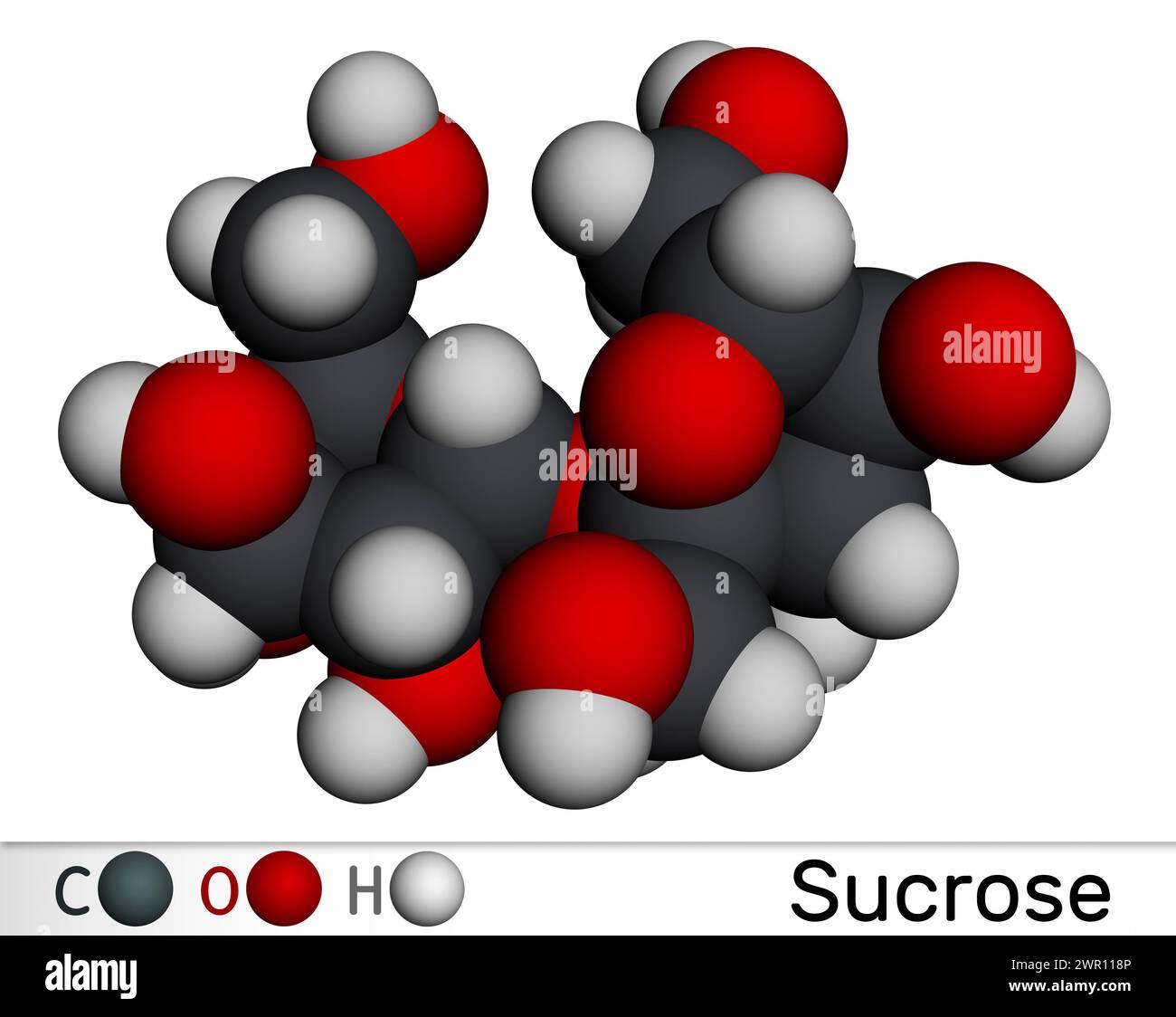 Sucrose sugar molecule. Molecular model. 3D rendering. Illustration ...