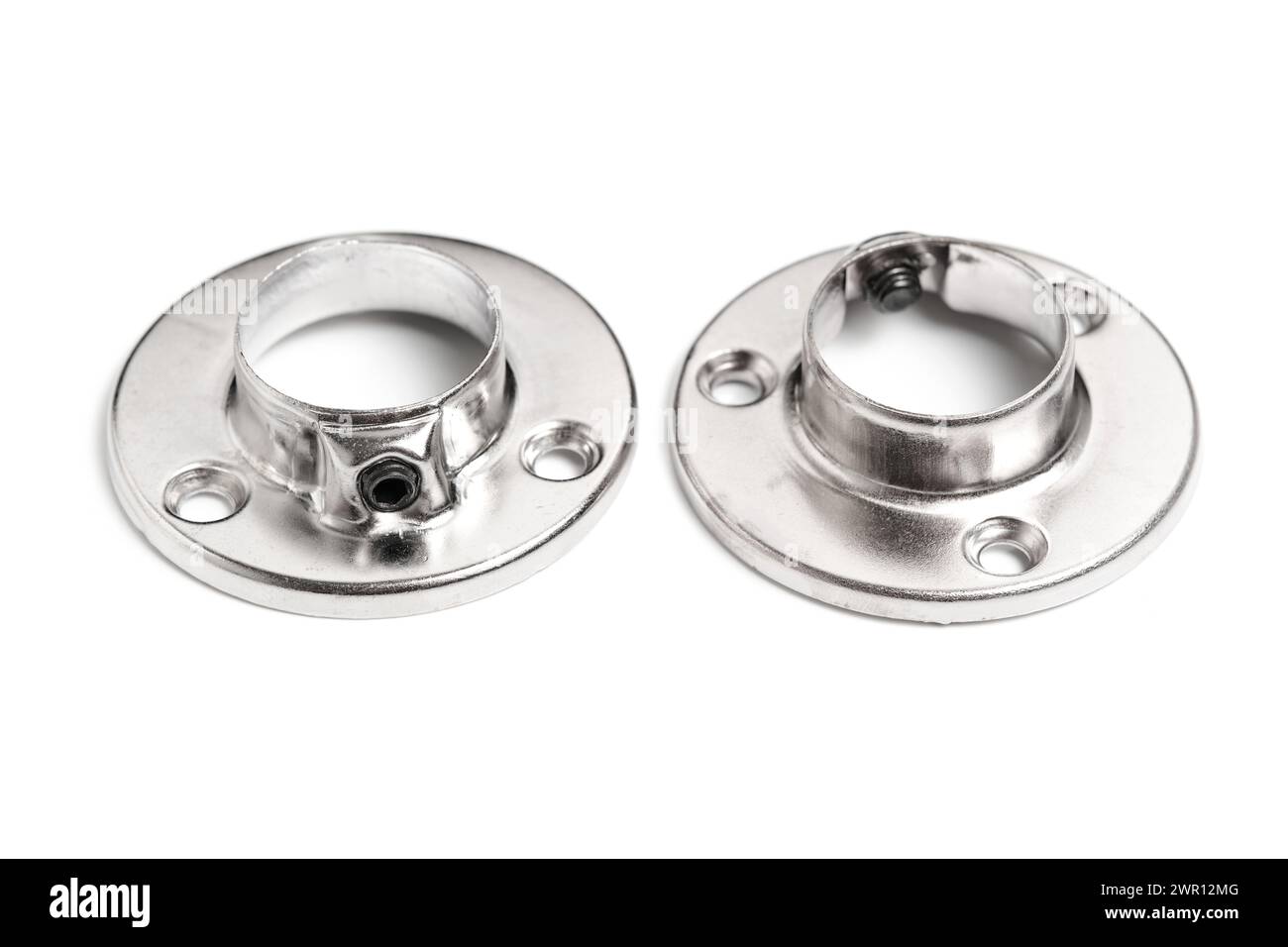 Two flanges for fixing pipe. On white background Stock Photo - Alamy