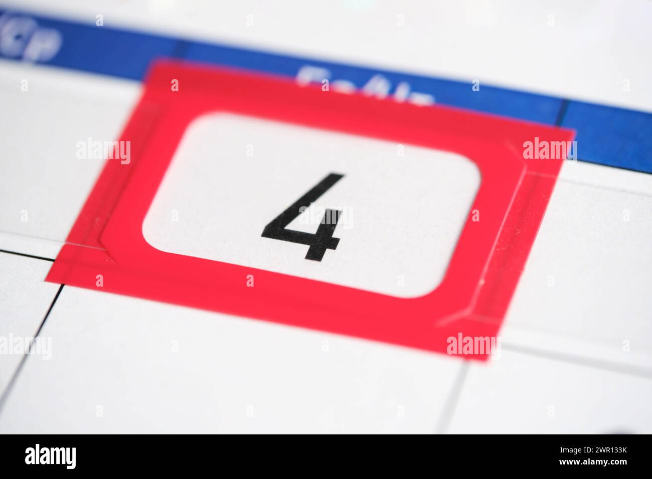 Calendar date. The 4th number the calendar is highlighted in a red ...