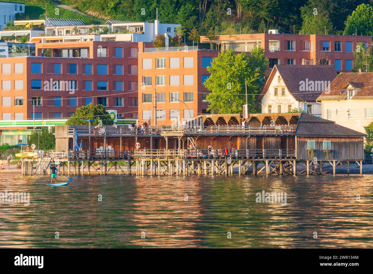 Bregenz: lake Bodensee (Lake Constance), “Mili” (former military bath ...